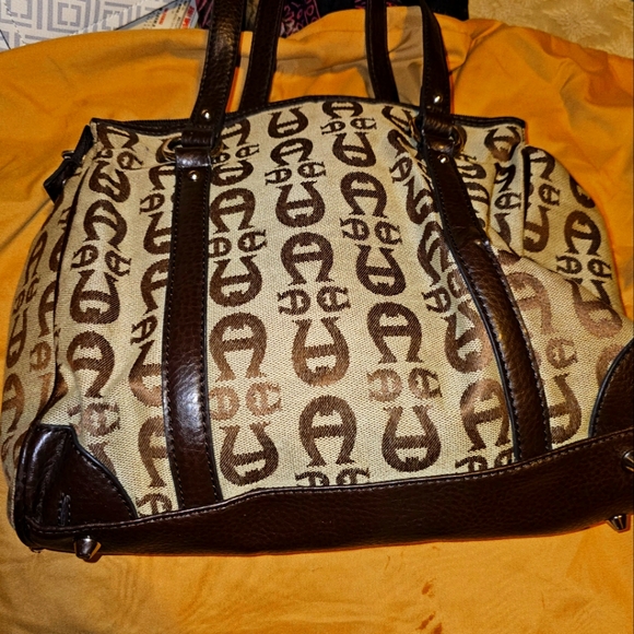 Etienne Aigner | Bags | Etienne Aigner Tan Brown Logo Fabric Leather ...
